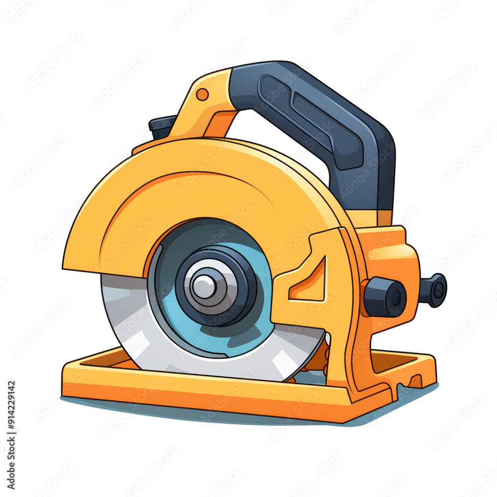 Cartoon illustration of a yellow circular saw with a black handle ...