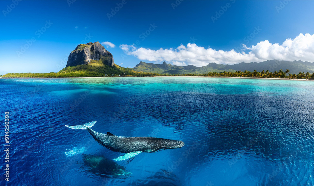 Indian Ocean, Mauritius Whales and sperm whales and vibrant coral reefs ...