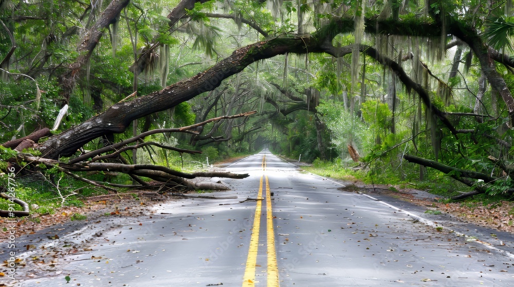 Severe Road Disruption in Steinhatchee, North Florida, Due to Fallen ...