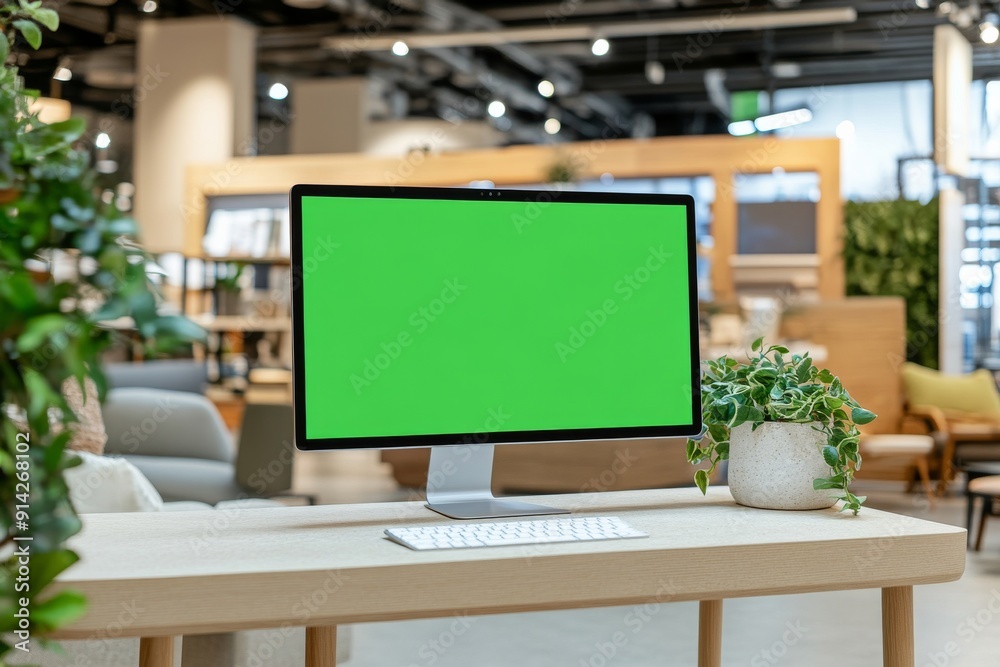 Green Screen Desktop Mockup: A sleek, modern desktop setup featuring a ...