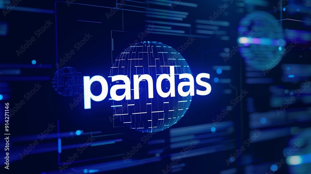 The image depicts the word 'pandas' with a digital, data-centric ... The image depicts the word 'pandas' with a digital, data-centric ...