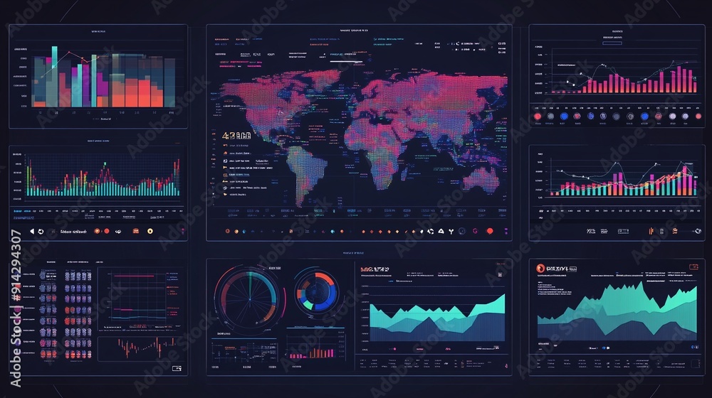Business intelligence dashboards visualize data. Real-time metrics ...