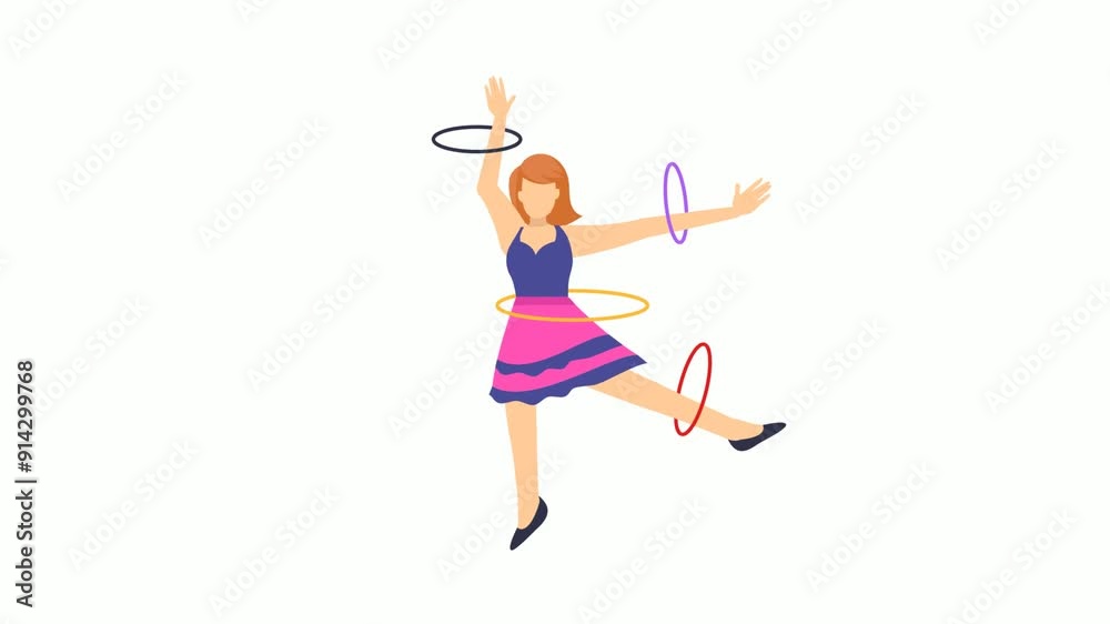 Girl juggling or spinning the rings animated video, Cute Hoop Juggler ...