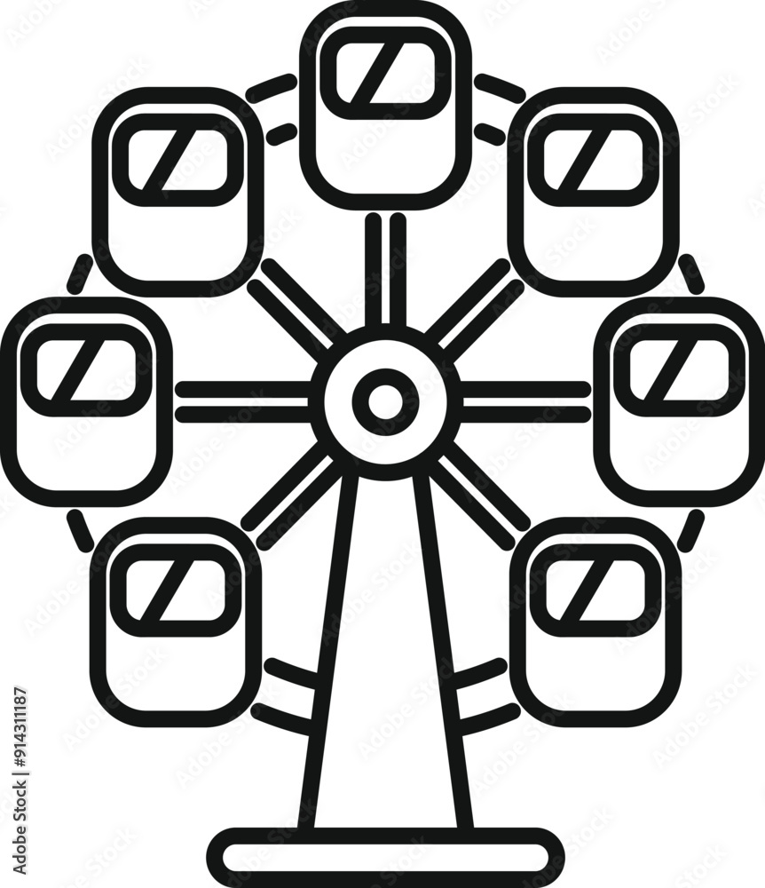 Simple line drawing of a ferris wheel rotating at an amusement park ...