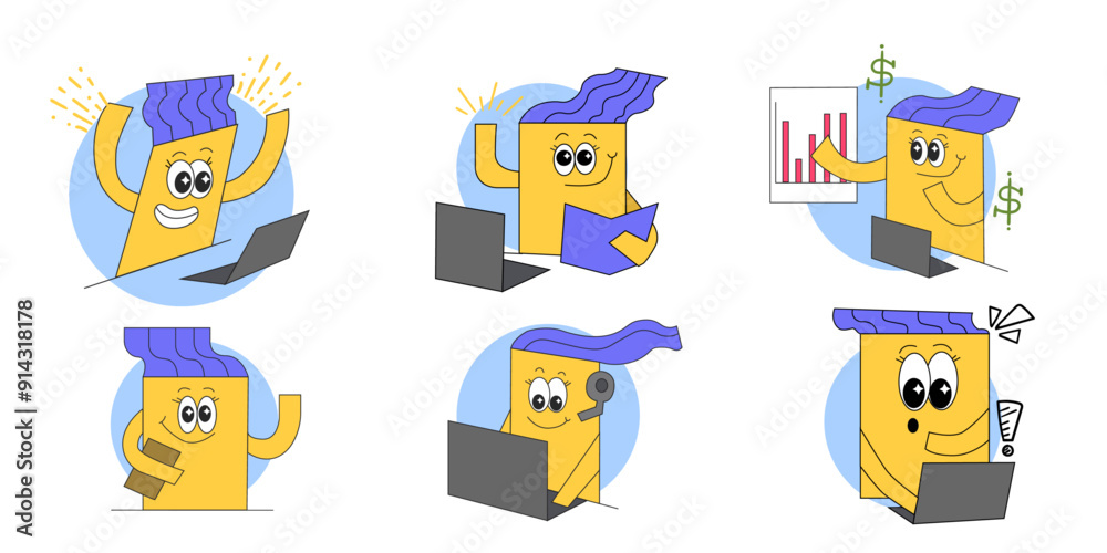 Minimal Cartoon Avatar Office Employee Set,Cute Guys working,Stressing ...