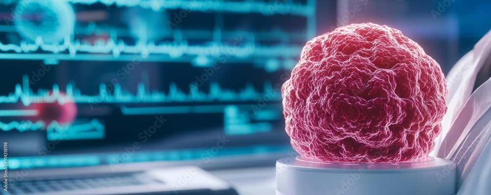 Cancer cell mutation, glowing holographic display, advanced medical ...