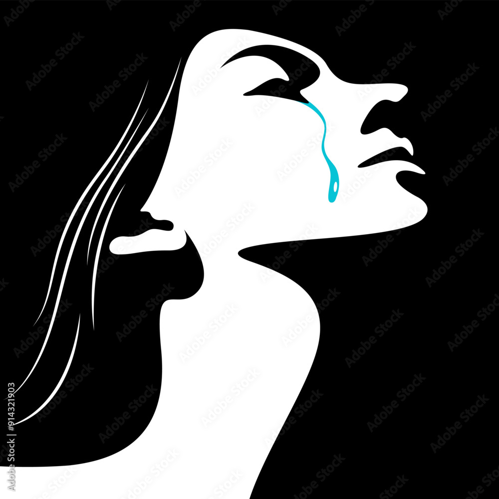 black and white light and shadow vector illustration of a woman's face ...