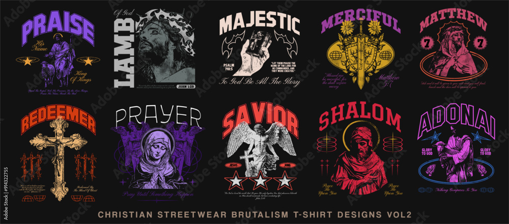 Christian Streetwear Vector T-shirt Design Bundle, Brutalism Design Set ...