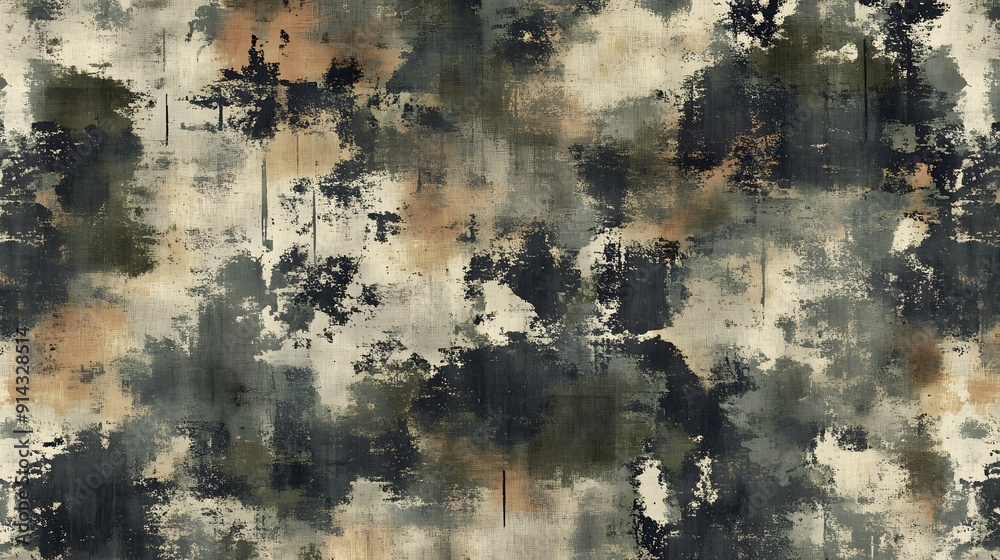 camo pattern with faded colors and a worn texture, blend of muted retro ...