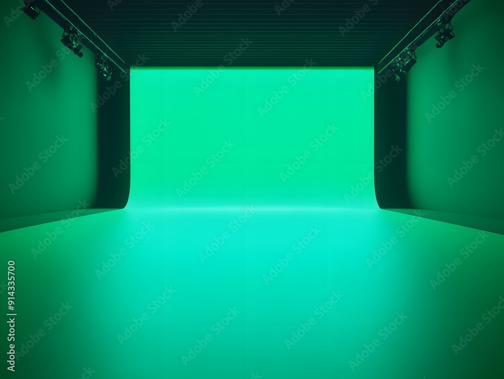 A green screen studio set up with lighting and a curved backdrop. Stock ...