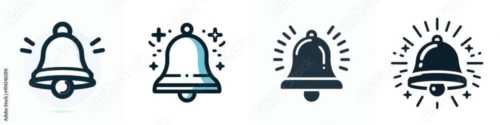Set of bell icons in various styles with ringing effects. Notification ...