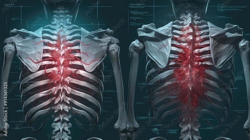 High-detail 3D skeleton illustrating connective tissue disease stages ...
