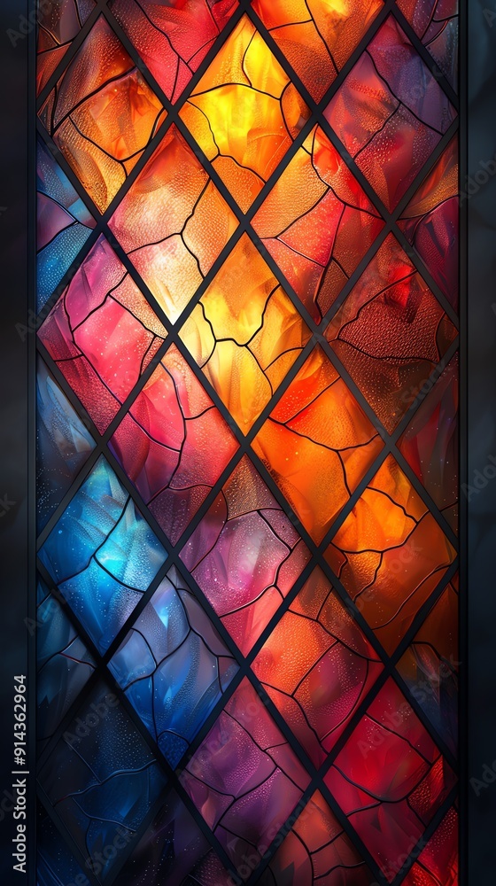 Vivid digital art of a diamond lattice pattern, high contrast, vibrant ...