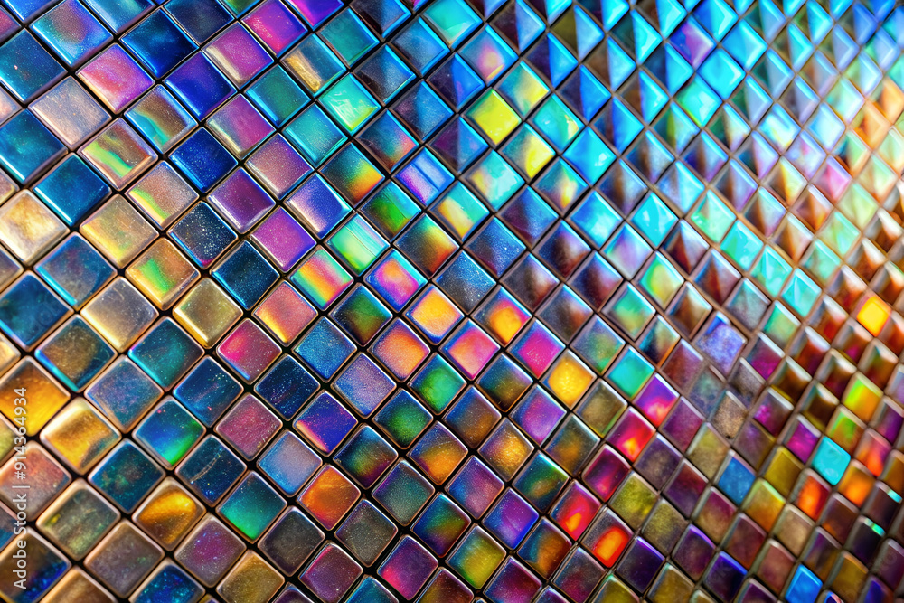 A colorful tile pattern with a metallic sheen. The tiles are arranged ...
