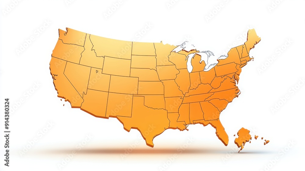 USA map with states outlined and labeled, high-resolution vector ...