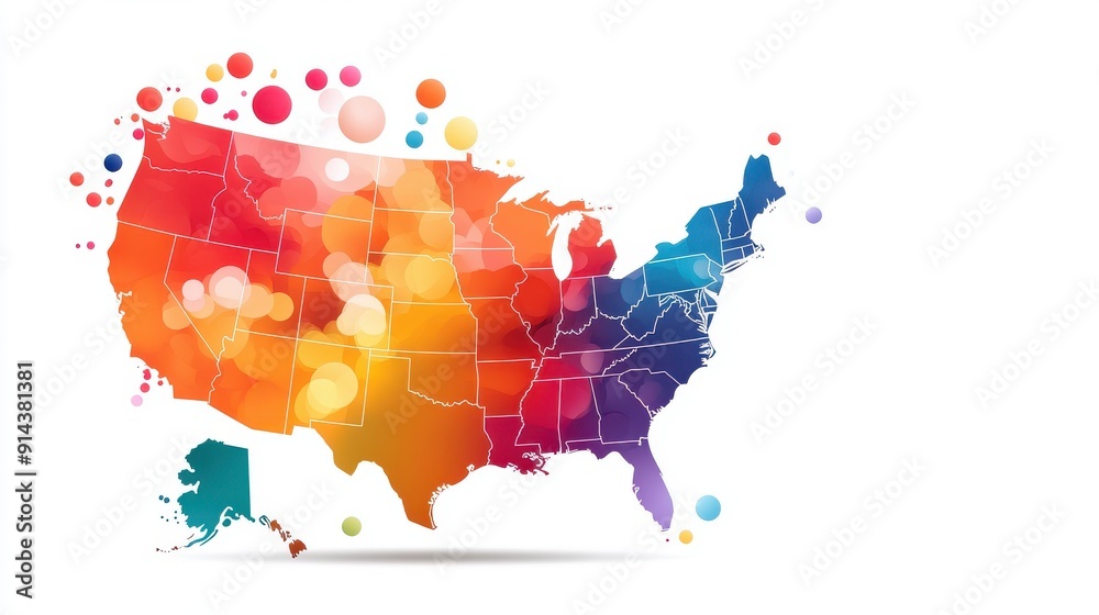 United States map in high resolution, detailed and colorful, each state ...
