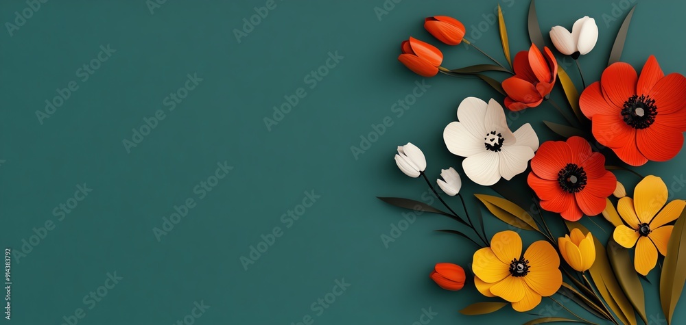 Flowers arrangement flat design front view floral art theme water color ...