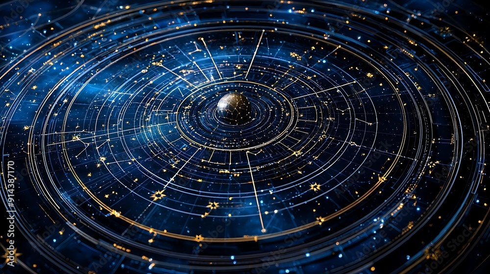 2. Celestial map with intricate star patterns and zodiac signs ...