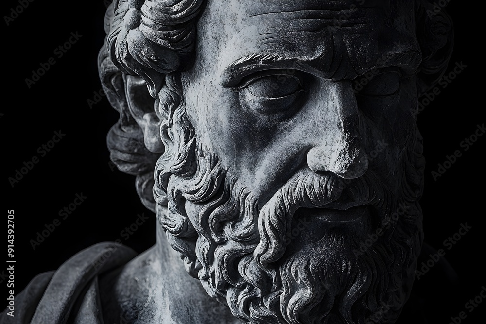Epictetus Stone Carving Portrayal Showcasing Serene Facial Features and ...