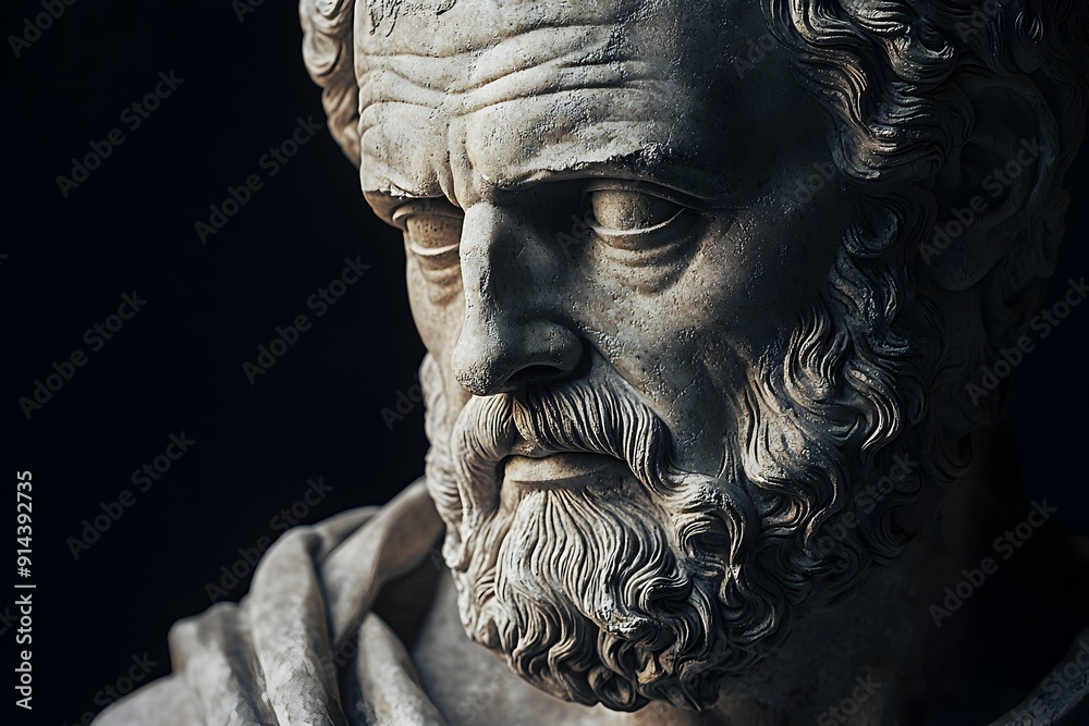 Epictetus Stone Carving Serene Face Blind Eyes Philosopher's Robe Pure ...