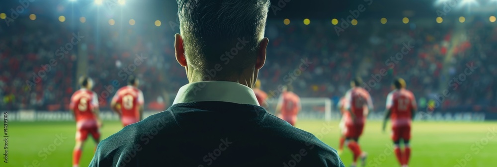 Soccer Match Championship on Stadium Coach Substituting Player ...