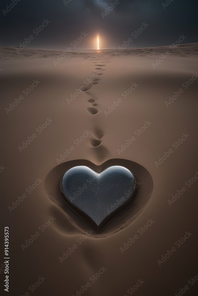 Cinematic cartoon heart sinking in quicksand, cosmos backdrop ...