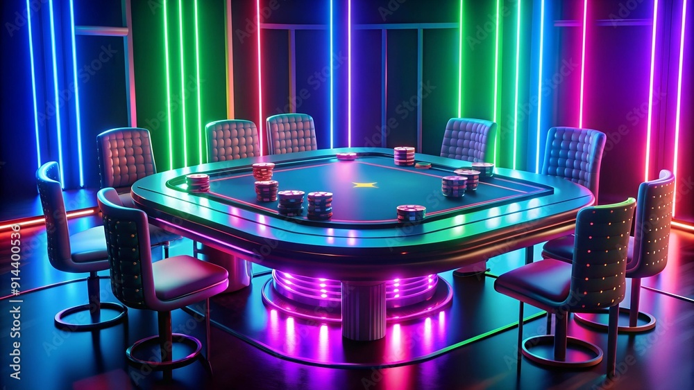 Neon Glow Poker Night: A vibrant and electrifying poker table scene ...