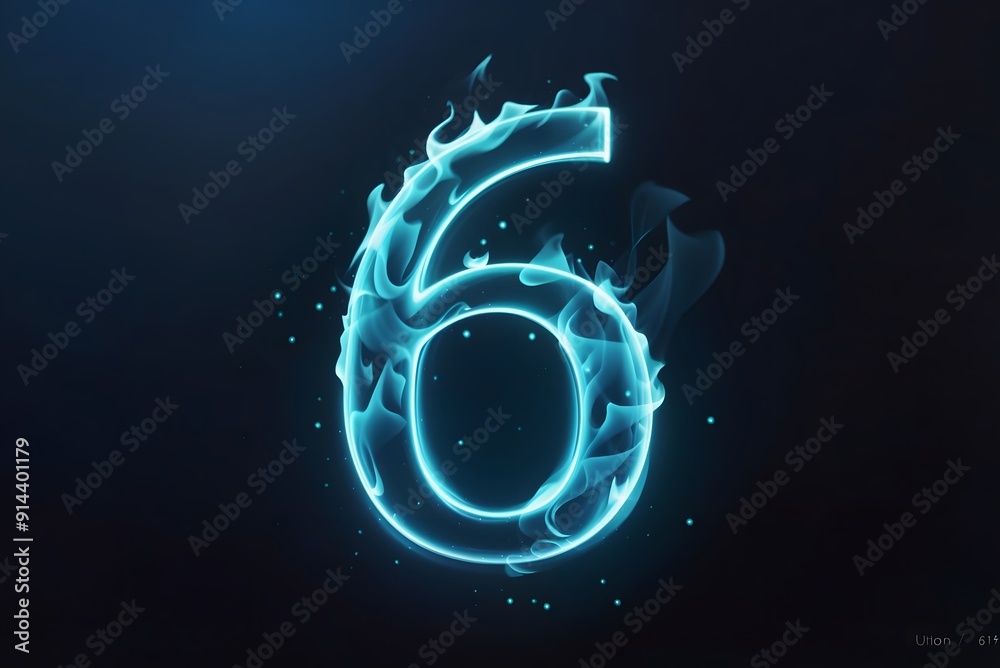 Burning Number Six Fire Flames effect Illustration On a black ...