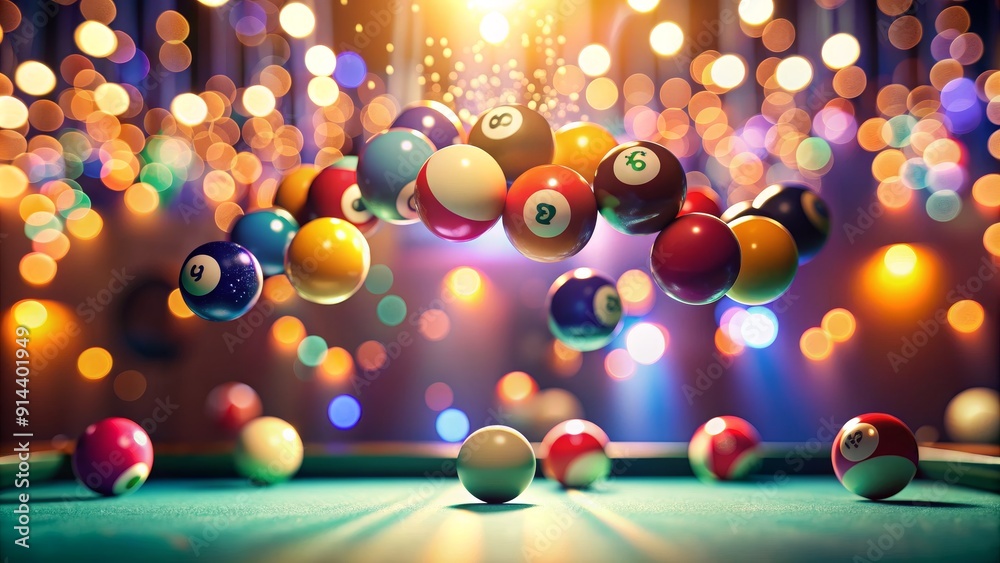 Billiard Balls in Festive Lights 3D Rendering of Colorful Billiard ...