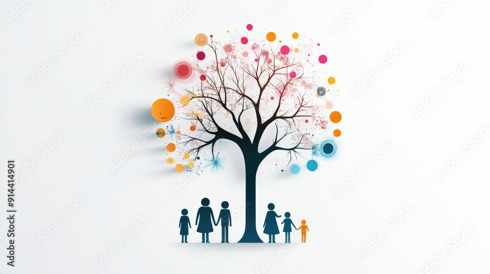 A circular network diagram representing the relationships between ...