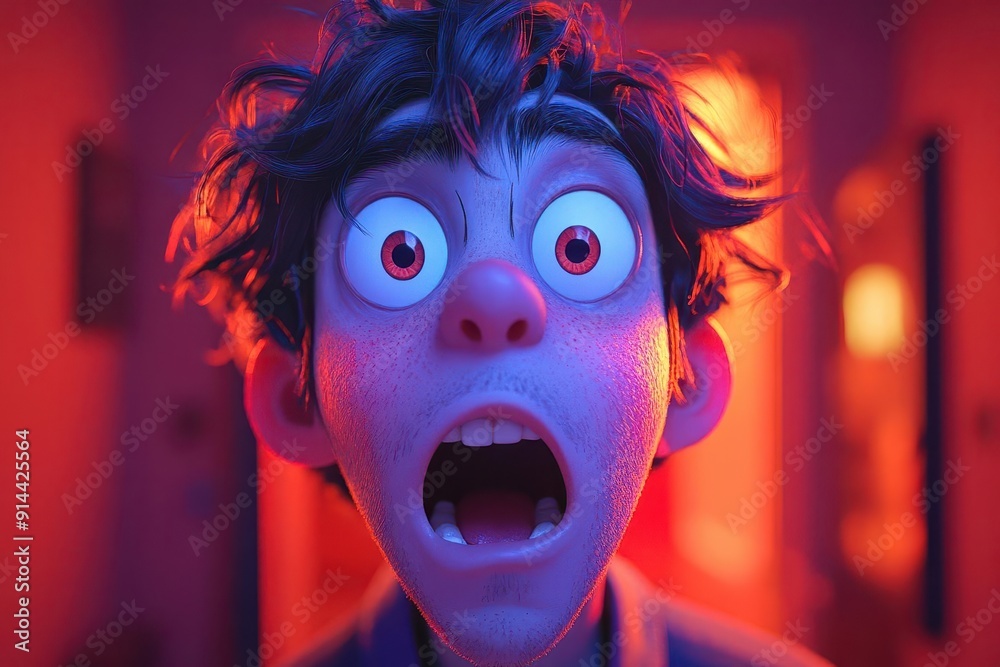 astonished 3d cartoon man with exaggerated features eyes wide and jaw ...