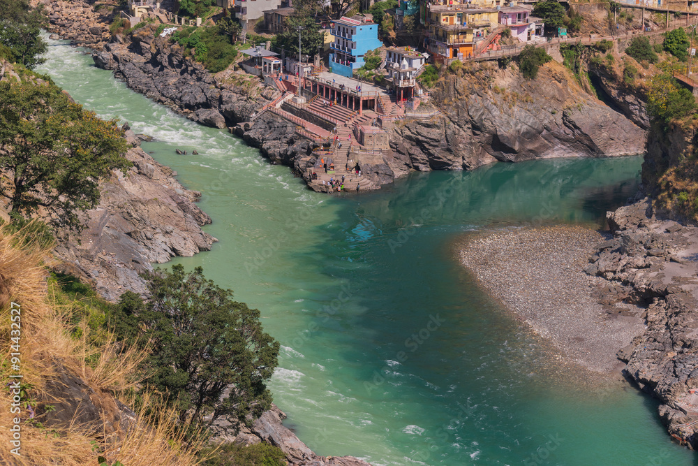 Bhagirathi river from left side and Alakananda river with turquoise ...