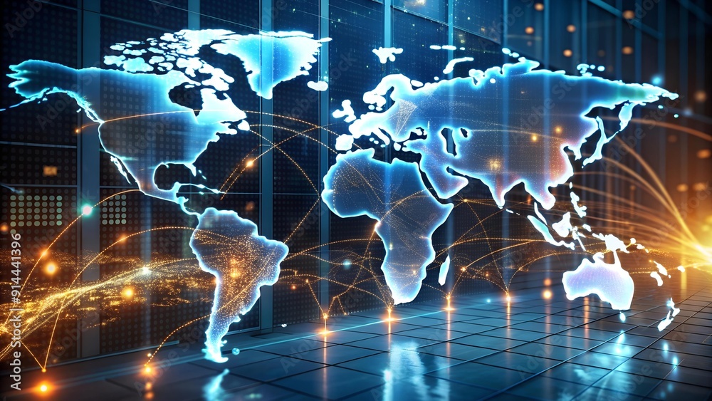 Digital Tapestry: A World Map Woven from Glowing Data Streams AI ...