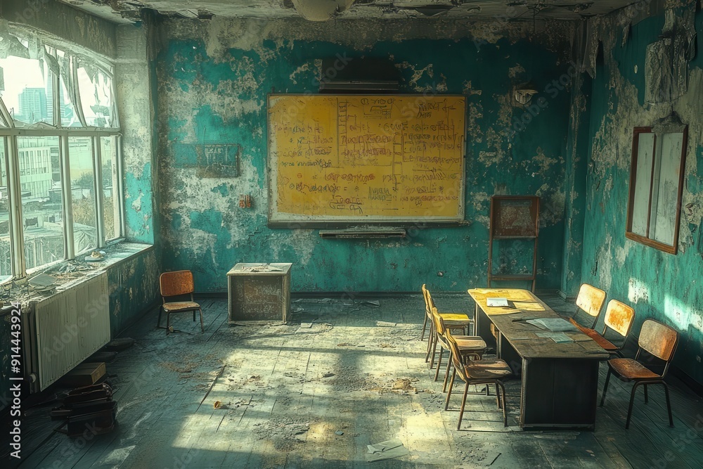 dilapidated classroom in a povertystricken area with crumbling walls ...