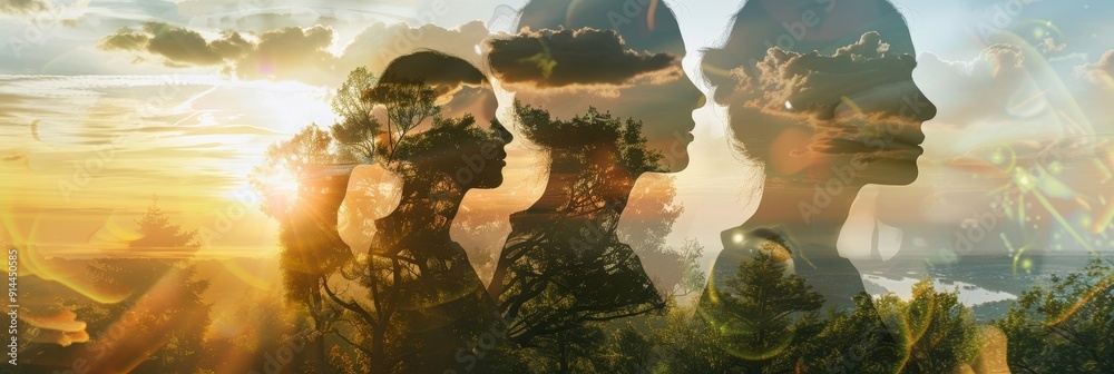 Three female silhouettes are overlaid with nature imagery, creating a ...