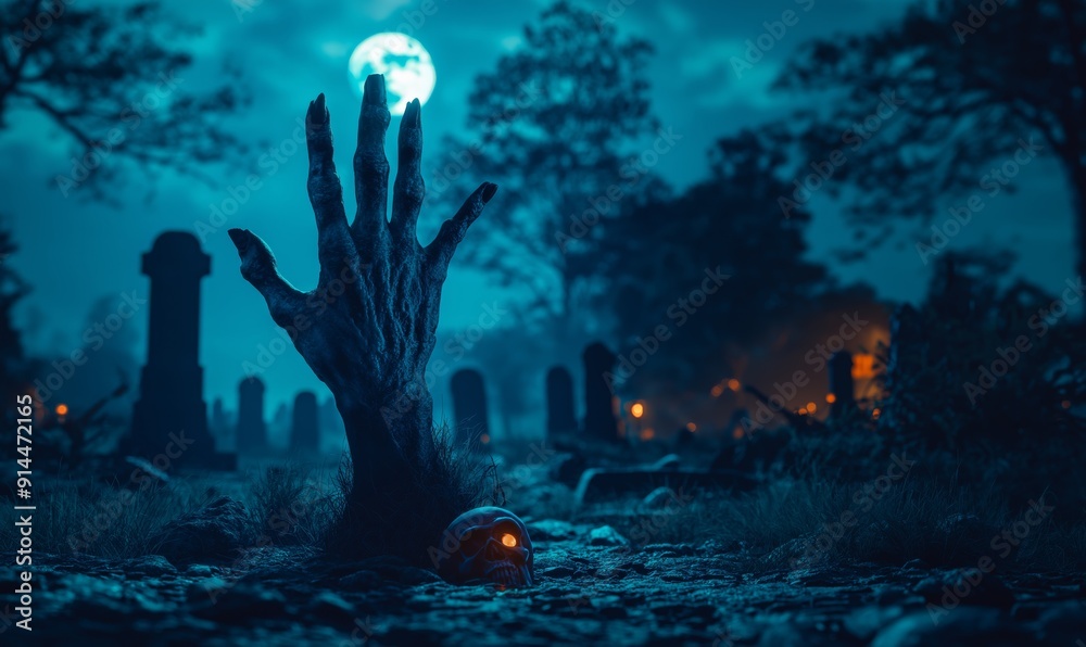 Zombie hand emerging from the ground, horror, resurrection, and the ...