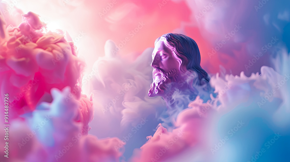 Jesus Christ face with colorful smoke background religion christianity ...