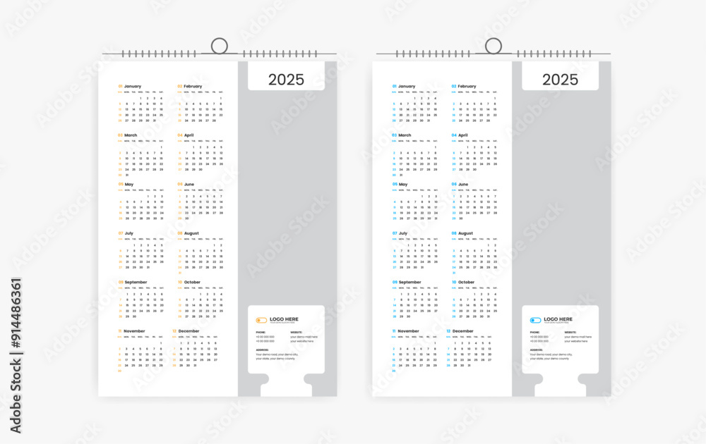 one page calendar design template for 2025 year Stock Vector | Adobe Stock