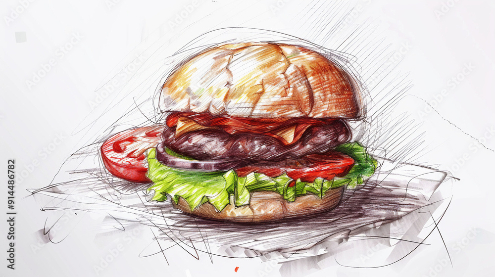 Technical Sketch of a Hamburger - Blueprint Style Drawing Stock ...
