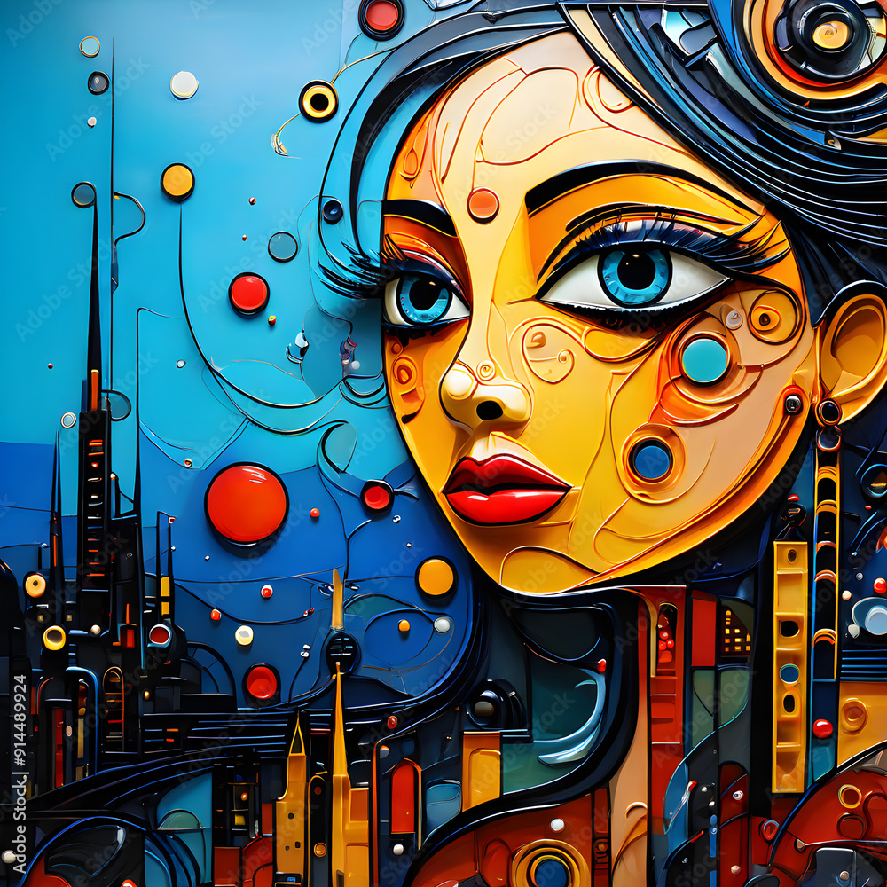 The cartoon figure with cyberpunk style at the top of the world is ...