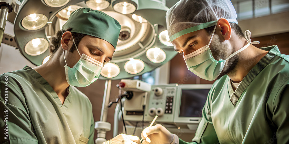 Surgeon and anesthetist doctor ER surgical team with medical clinic ...