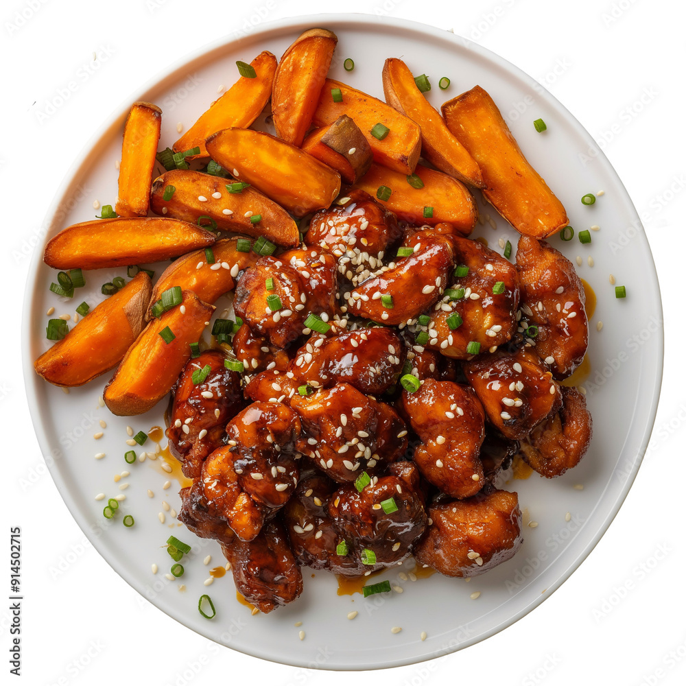 Popular Chinese dish NANKING SESAME CHICKEN. Crispy chicken with glazed ...