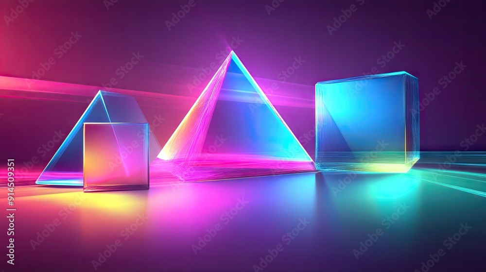 Neon holographic colors applied to a cube, rectangular cuboid, and ...