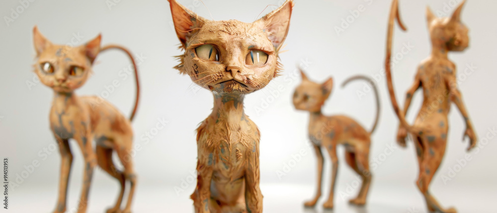 3D Model of Anthropomorphic Cat Character in Multiple Poses Stock ...