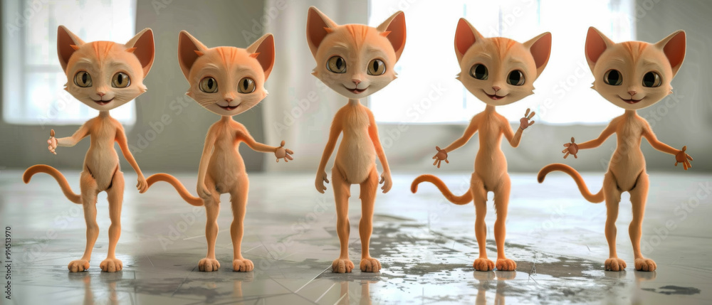 3D Model of Anthropomorphic Cat Character in Multiple Poses Stock ...