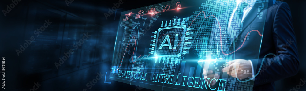 Artificial Intelligence (AI) Analyst Analyzing data trends, graph and ... Artificial Intelligence (AI) Analyst Analyzing data trends, graph and ...