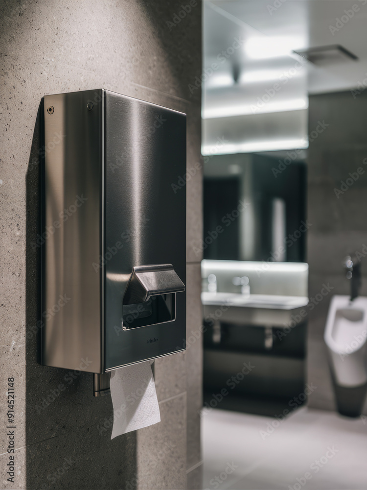 Modern Wall-Mounted Tissue Dispenser in Stainless Steel in a Commercial ...