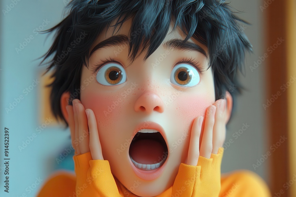exaggerated cartoon character with comically shocked expression eyes ...