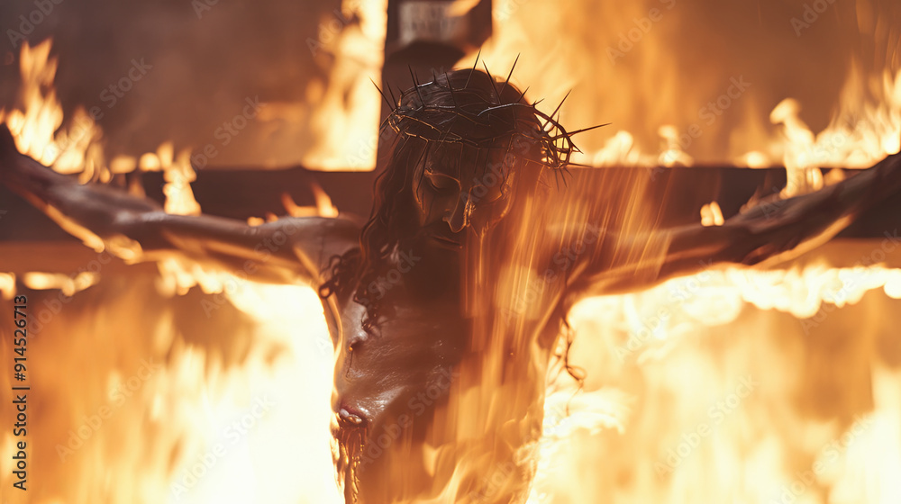 Jesus Christ crucifixion burning fire God faith religion savior ...