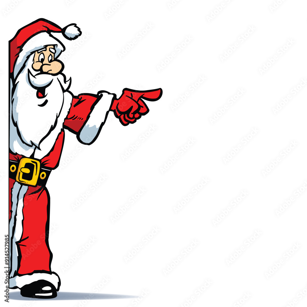 Cartoon Santa Claus or Father Christmas peeking around corner and ...